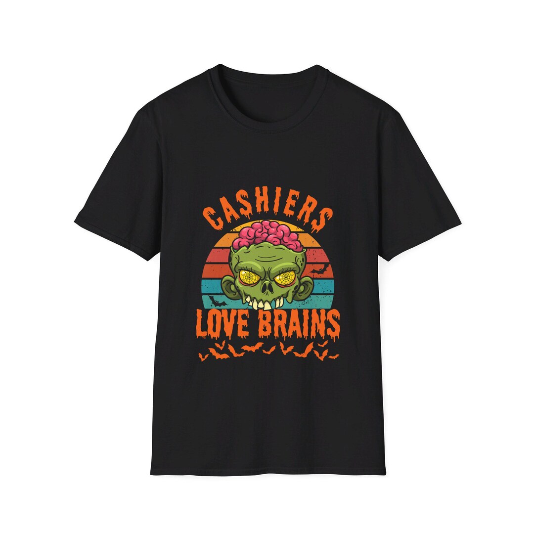 Cashiers Love Brains Spooky Zombie Halloween Retro Vintage Shirt ...