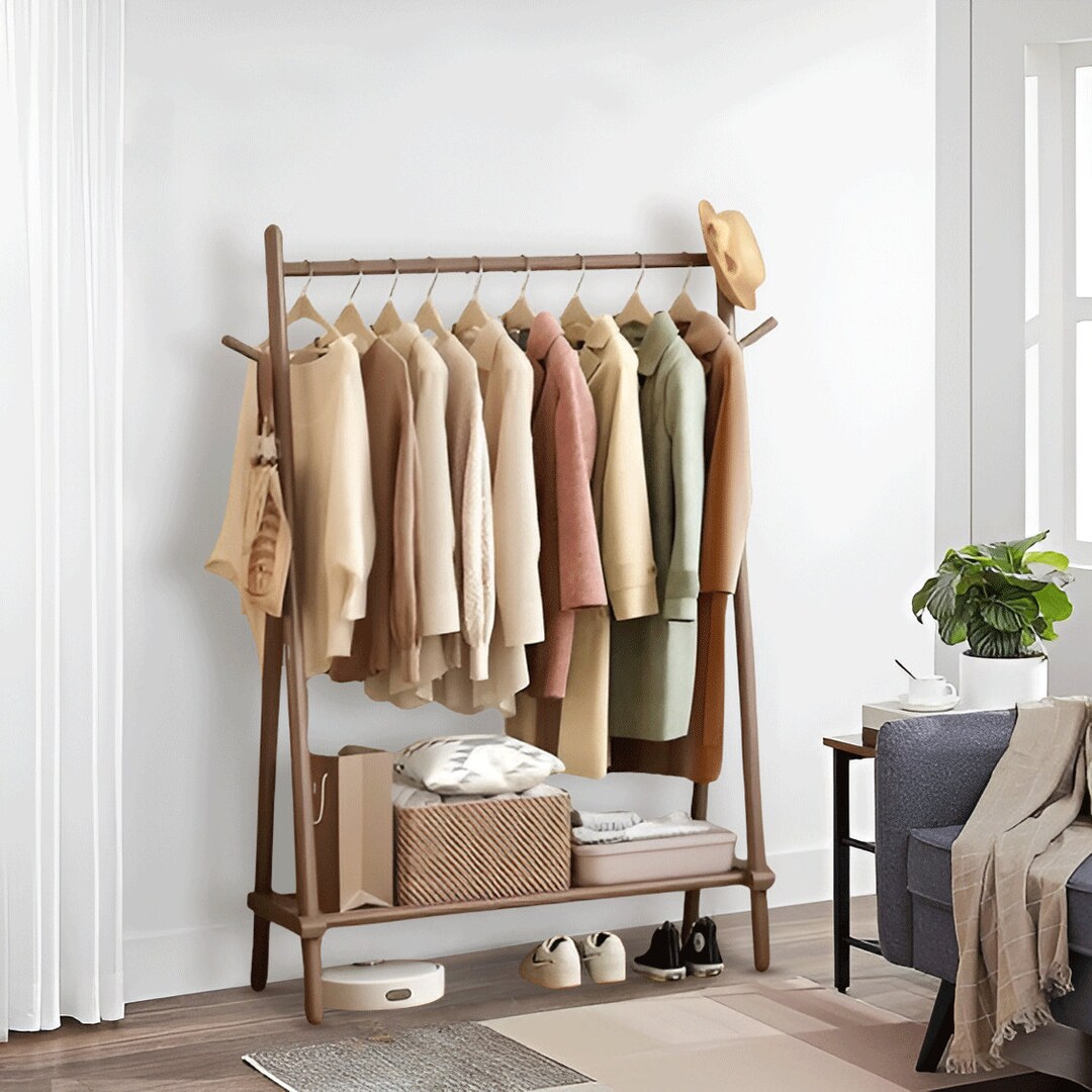 Solid Wood Garment Rack With Shelf & Hooks Clothes Rack Dress up Rack ...