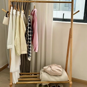 Solid Wood Garment Rack With Shelf & Hooks Clothes Rack Dress up Rack ...