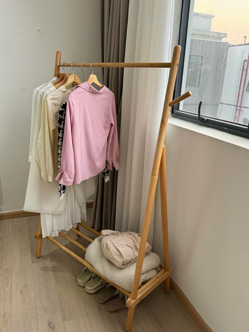 Solid Wood Garment Rack With Shelf & Hooks Clothes Rack Dress up Rack ...
