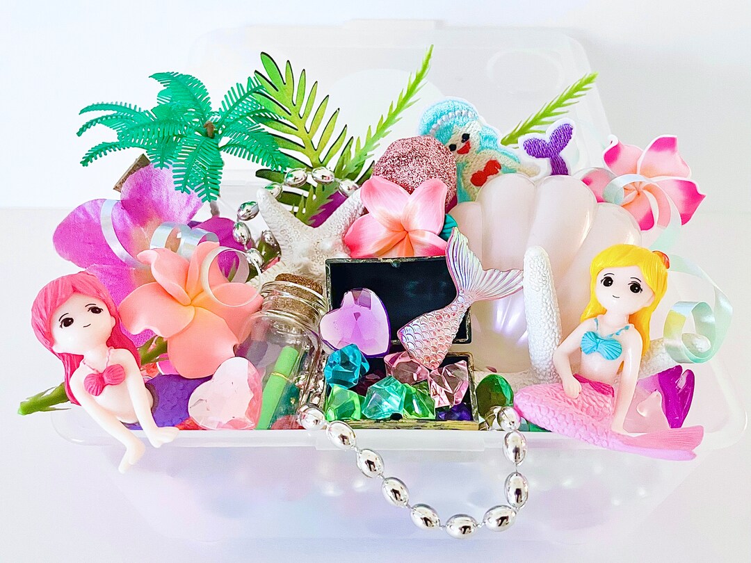 Mermaid Playdough Kit DIY Sensory Activity Busy Bin With Kinetic Sand ...