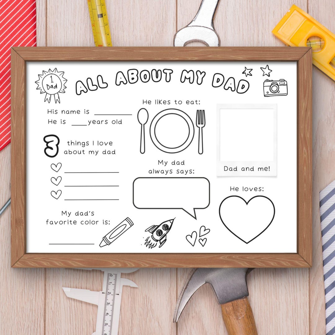 Father's Day Printable, All About My Dad, Fathers Day Gift, Card for ...