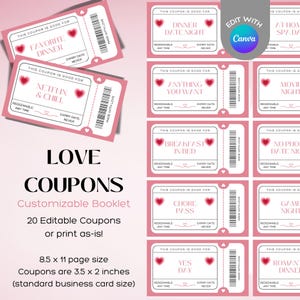 Love Coupons Printable Template, Customizable DIY Valentines Day Couple ...