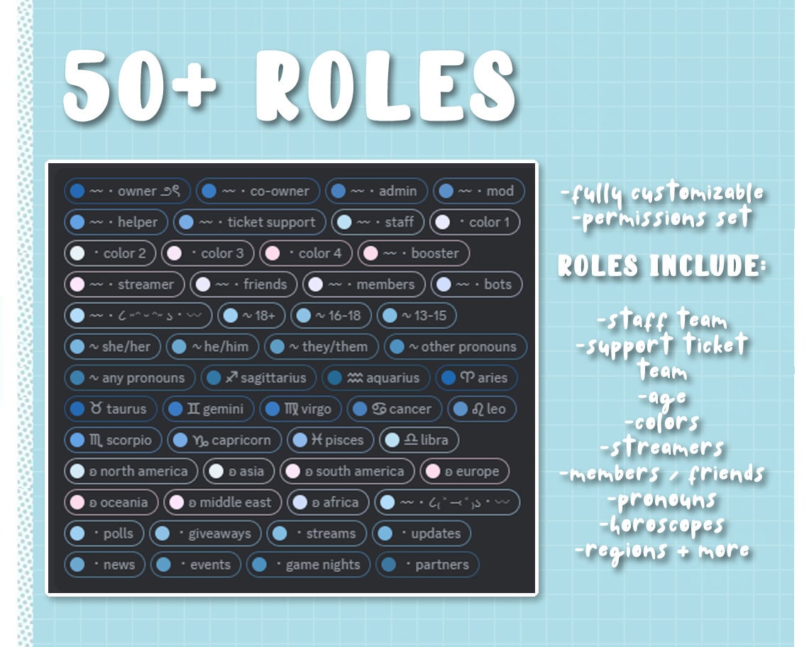 Baby Blue Discord Server Template | 50+ Roles 25+ Channels | Cozy ...