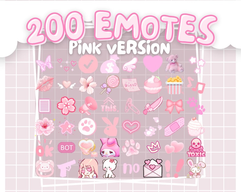 PACOTE DE 200 EMOTES ROSA Para Discord e Twitch Fofo e Kawaii Inclui ...