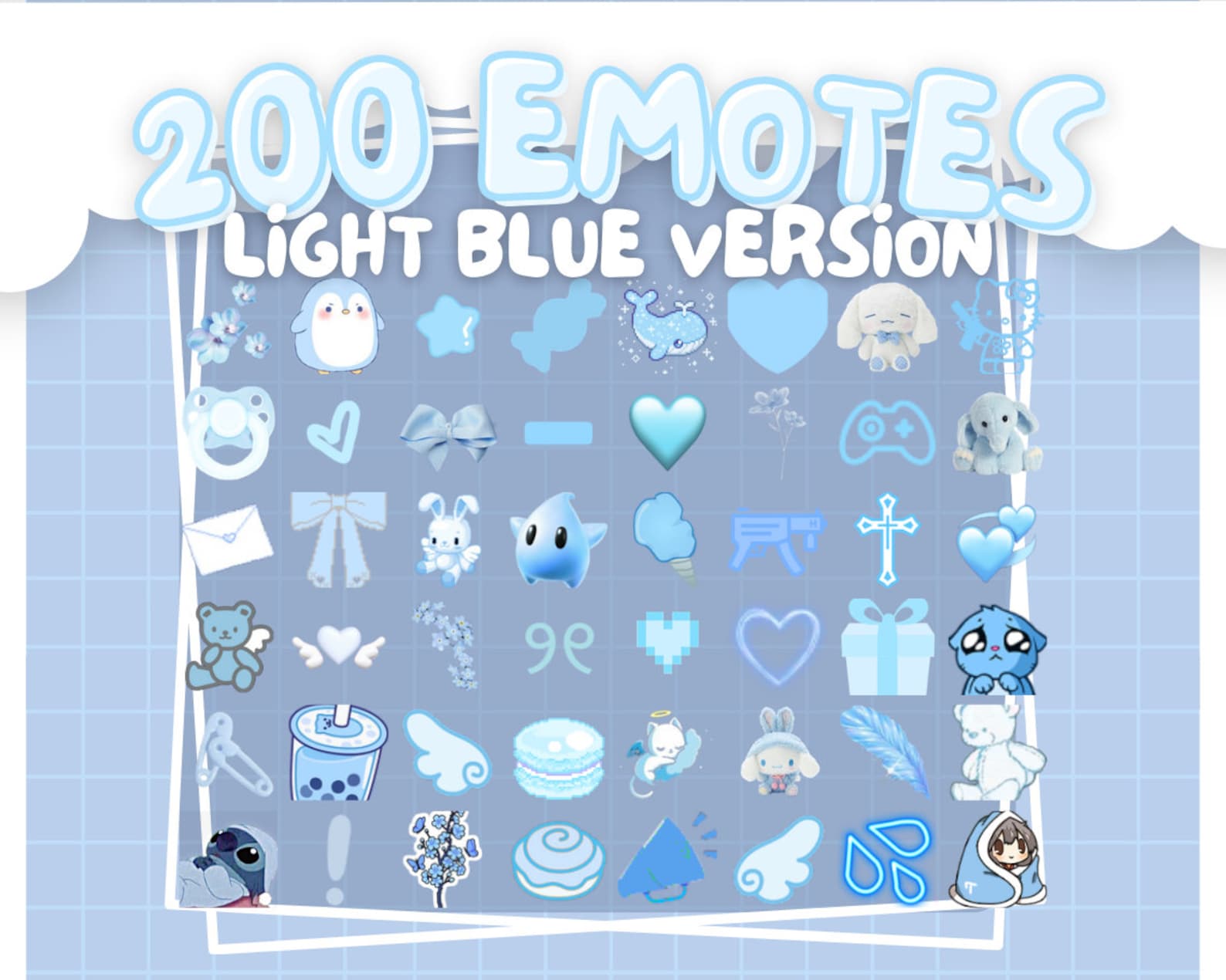200 LIGHT BLUE EMOTES Pack | for Discord and Twitch | Cute & Kawaii ...