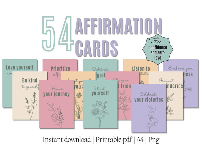 54 Positive Affirmation Cards for Confidence and Self-esteem Boost ...