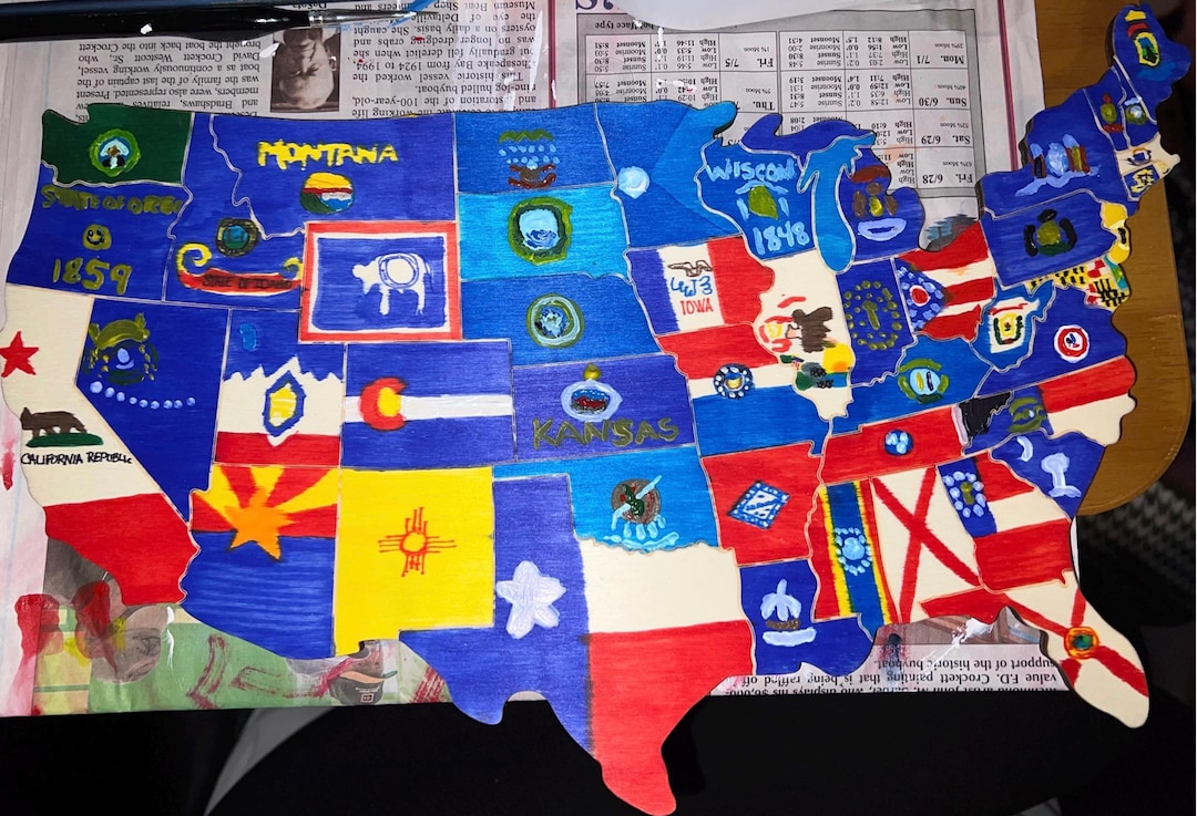 United States State Flag Map - Etsy
