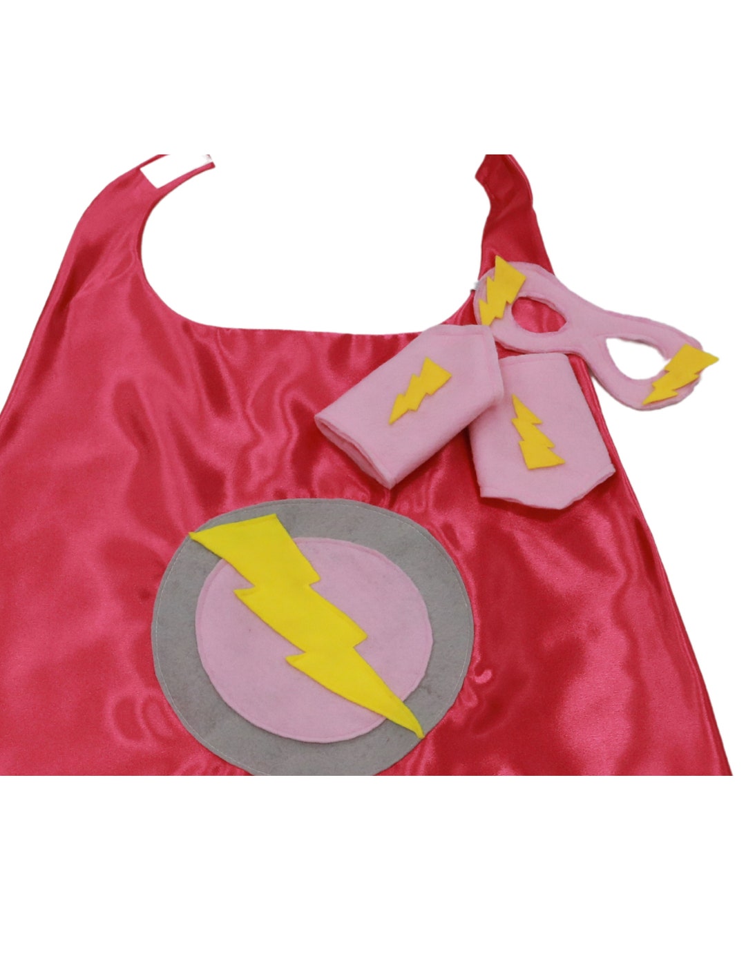 Super Hero Cape Set With Mask and Cuffs Pink With Lightning Bolt, Party ...