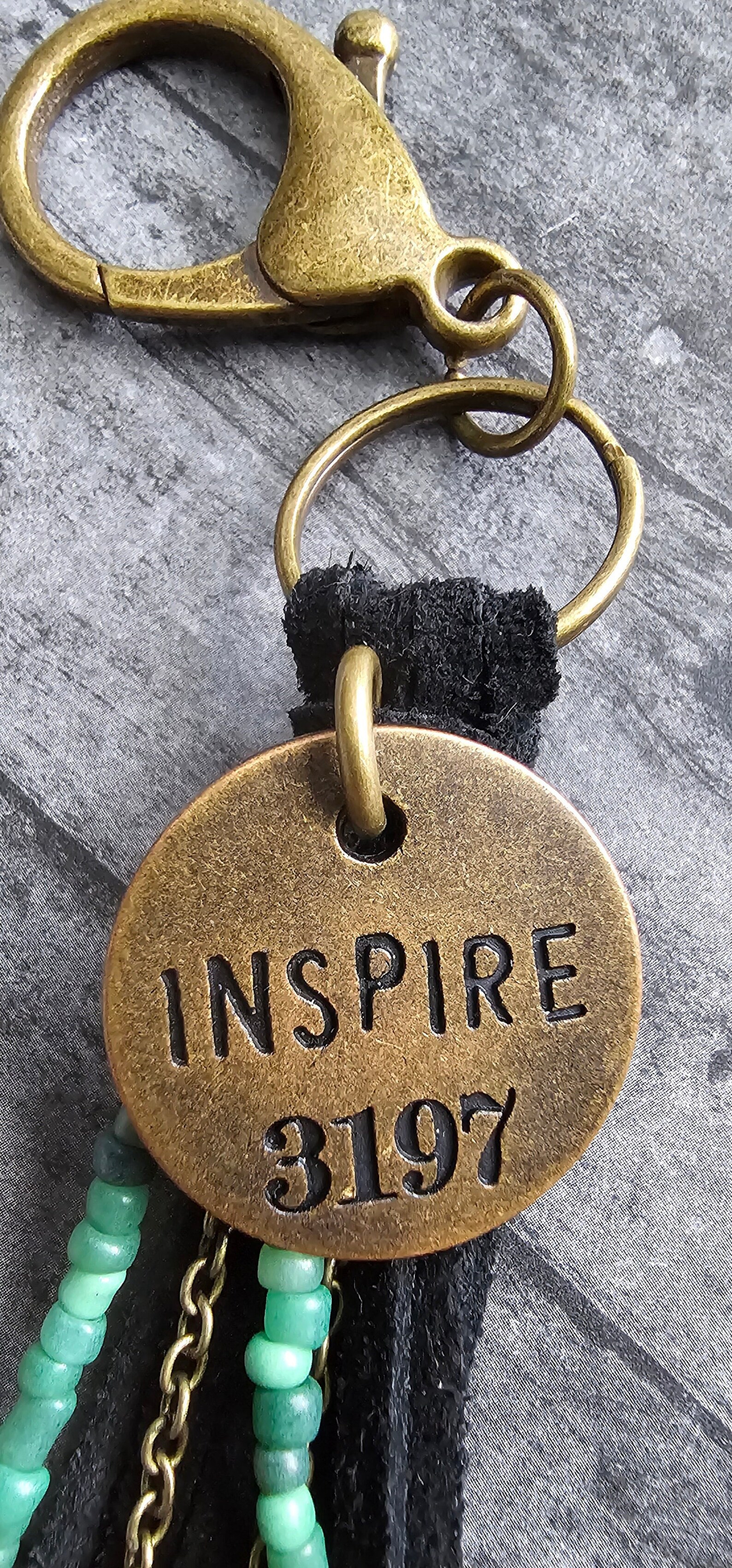 INSPIRE Bag Charm/ Keychain With Brass Clasp and Charm and Green ...