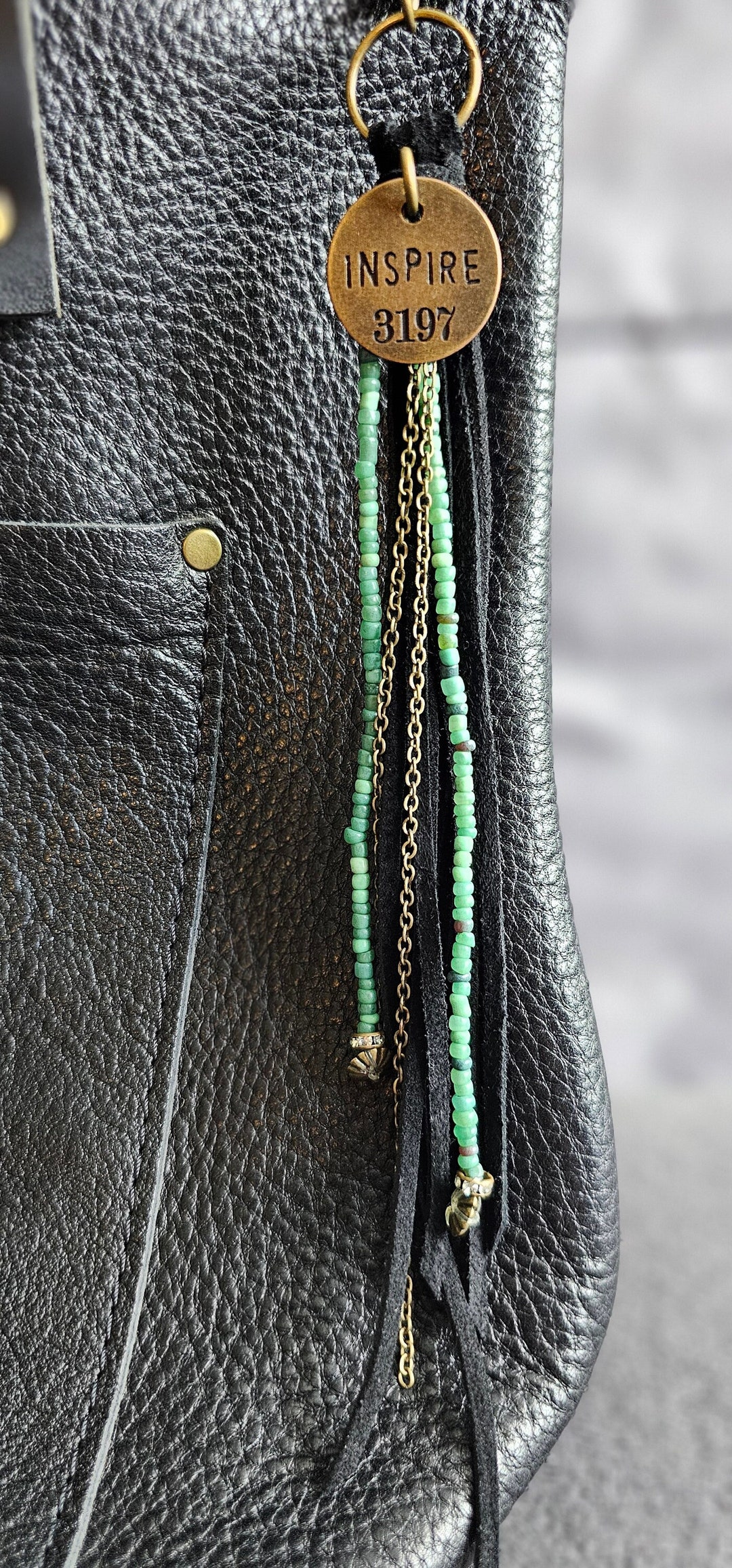 INSPIRE Bag Charm/ Keychain With Brass Clasp and Charm and Green ...