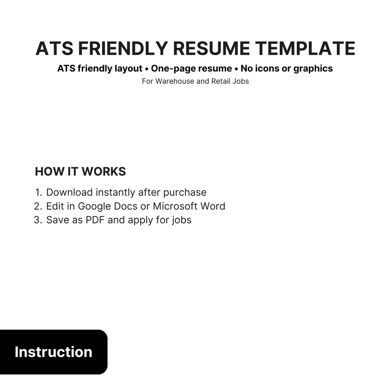 ATS Resume + Cover Letter Template for Warehouse & Retail Jobs | One ...