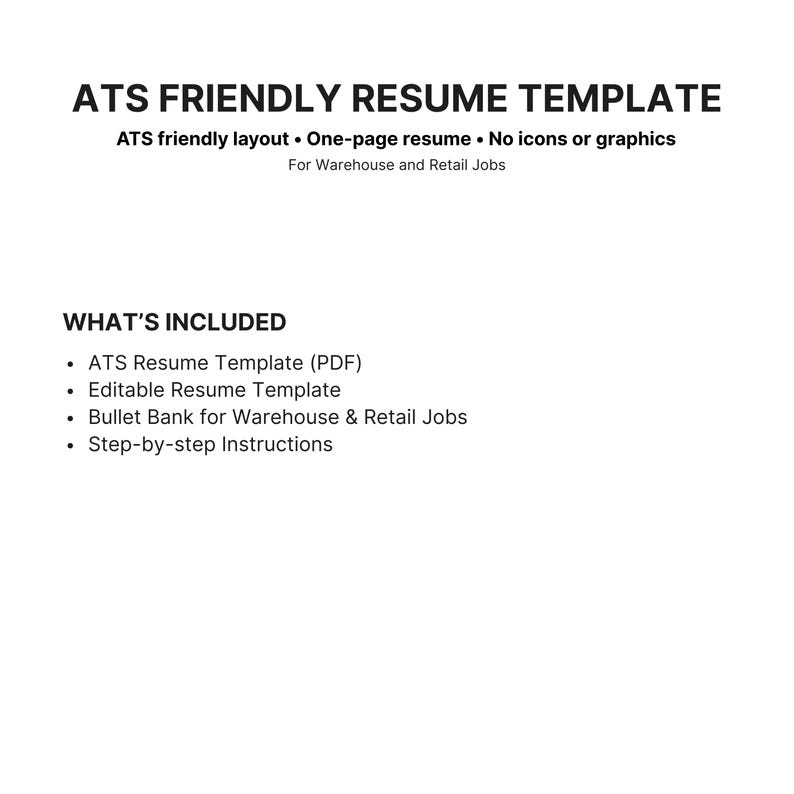 No Experience Resume Template for Warehouse Jobs | ATS Friendly One ...