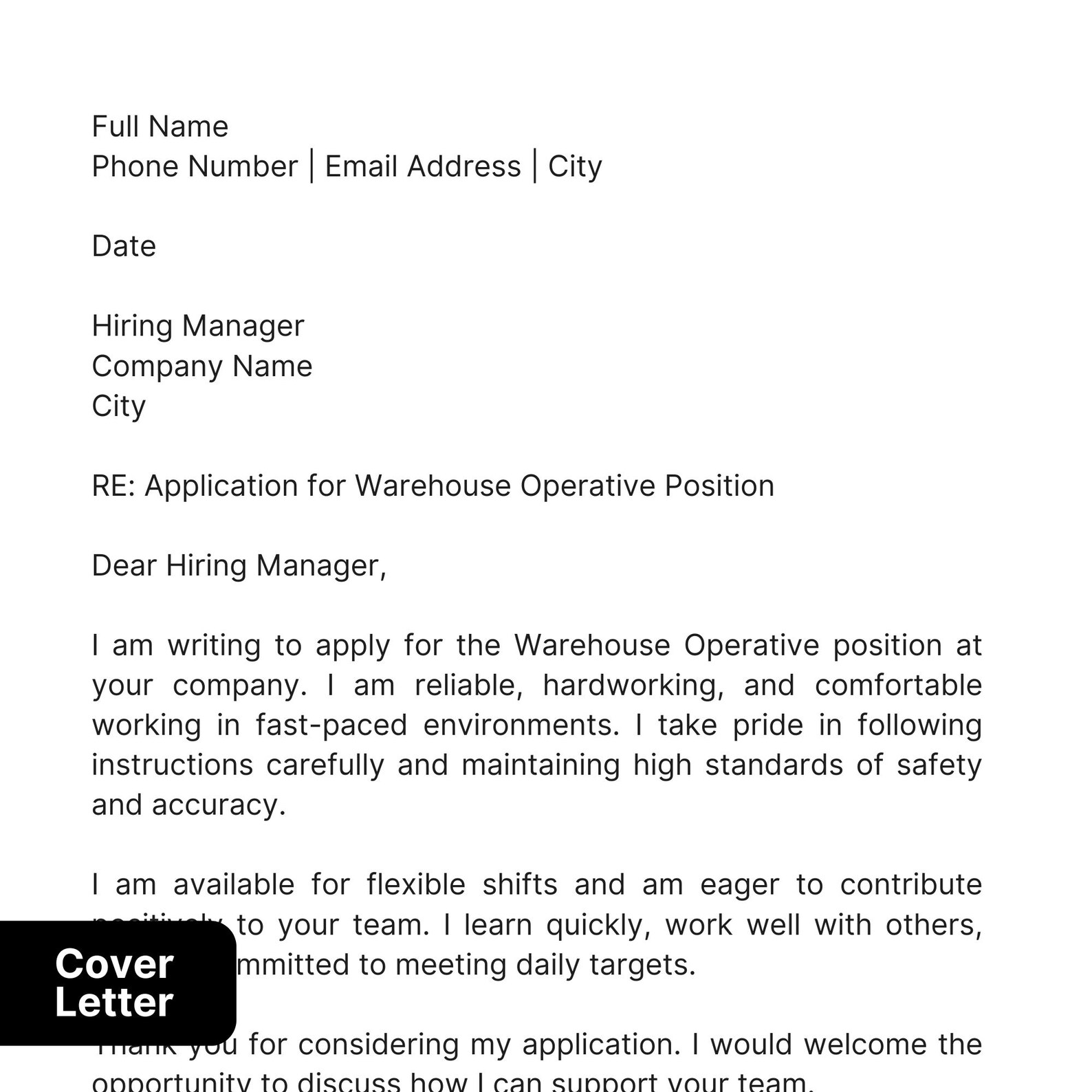 ATS Resume + Cover Letter Template for Warehouse & Retail Jobs | One ...