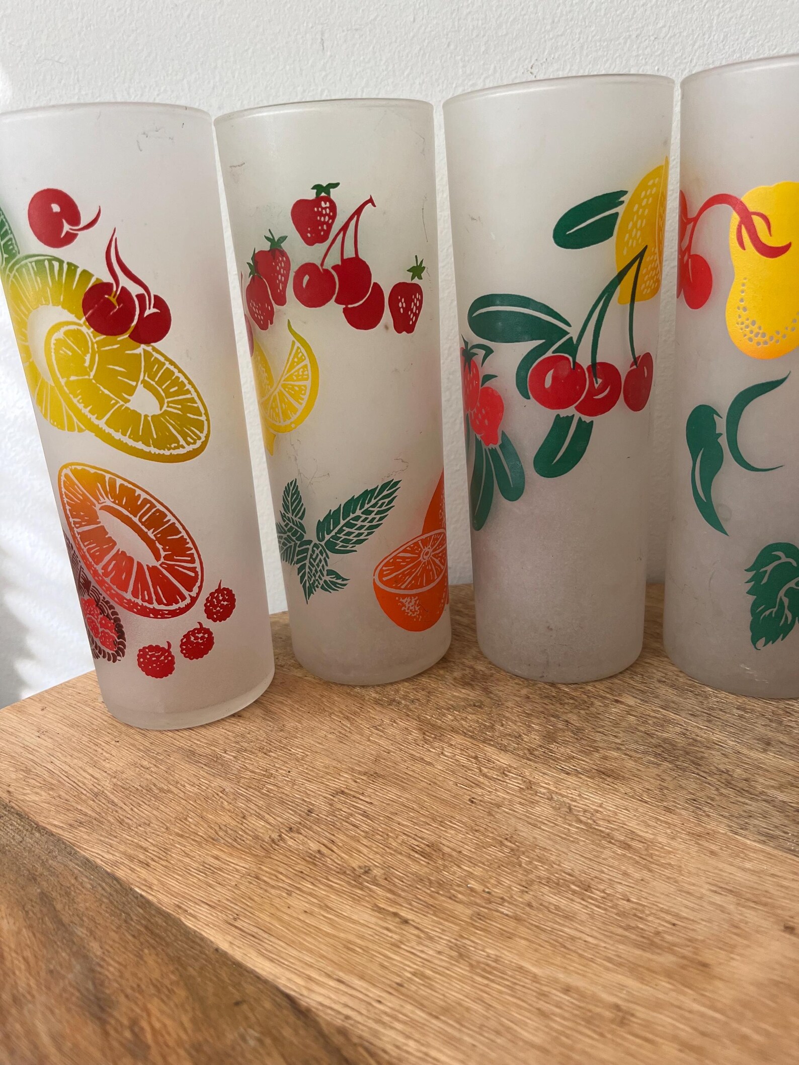 Set of Six Federal Glass Zombie Frosted Fruit Glasses Tom Collins Ice ...