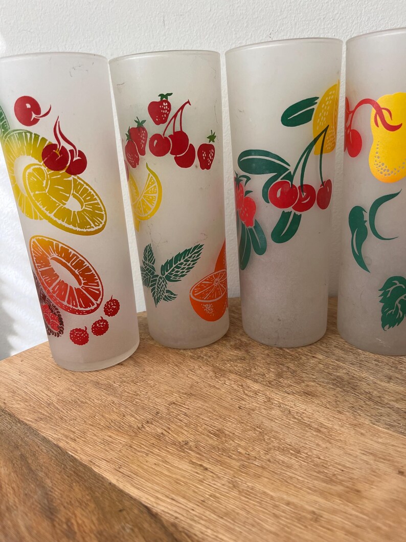 Set of Six Federal Glass Zombie Frosted Fruit Glasses Tom Collins Ice ...
