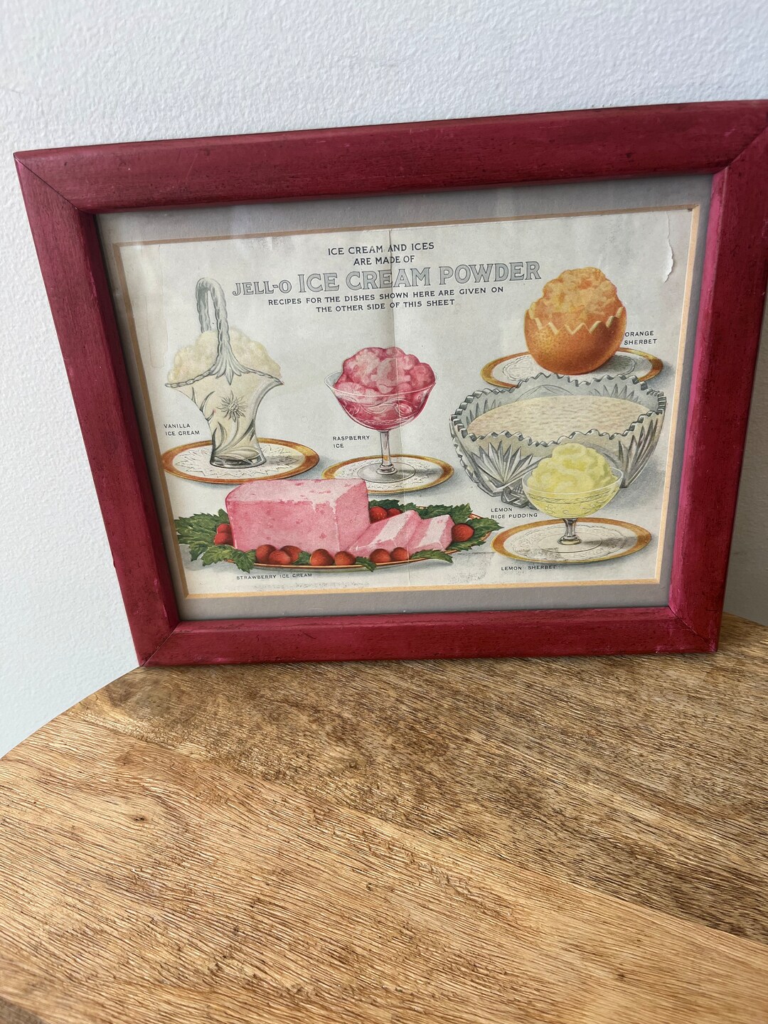Vintage Jello Advertisement Early 1900s Pink Framed Red Jello Recipes ...
