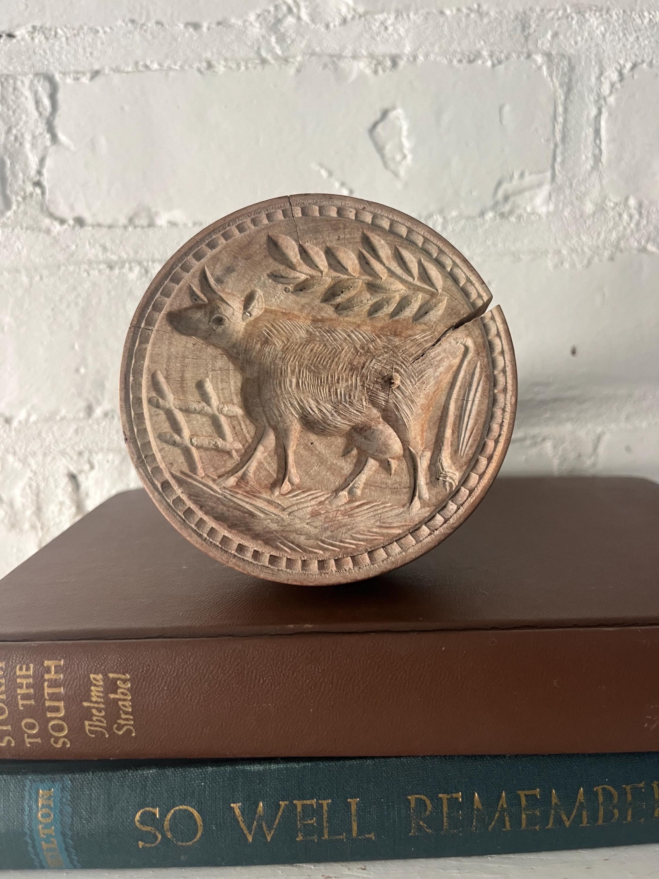 Gorgeous 19th Century Large Victorian Treen or Wooden Cow Butter Stamp ...