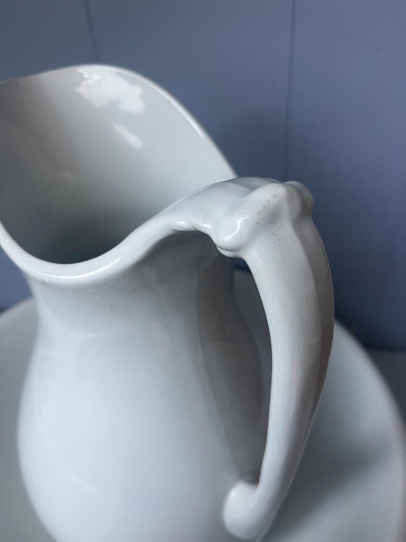 Antique White Ironstone China, Vintage Glazed Pottery Pitcher and Basin ...