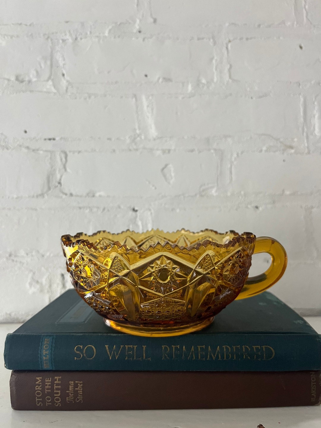 Vintage LE Smith Hobstar Amber Glass Nappy Dish 5.5” Quintec Candy Dish ...