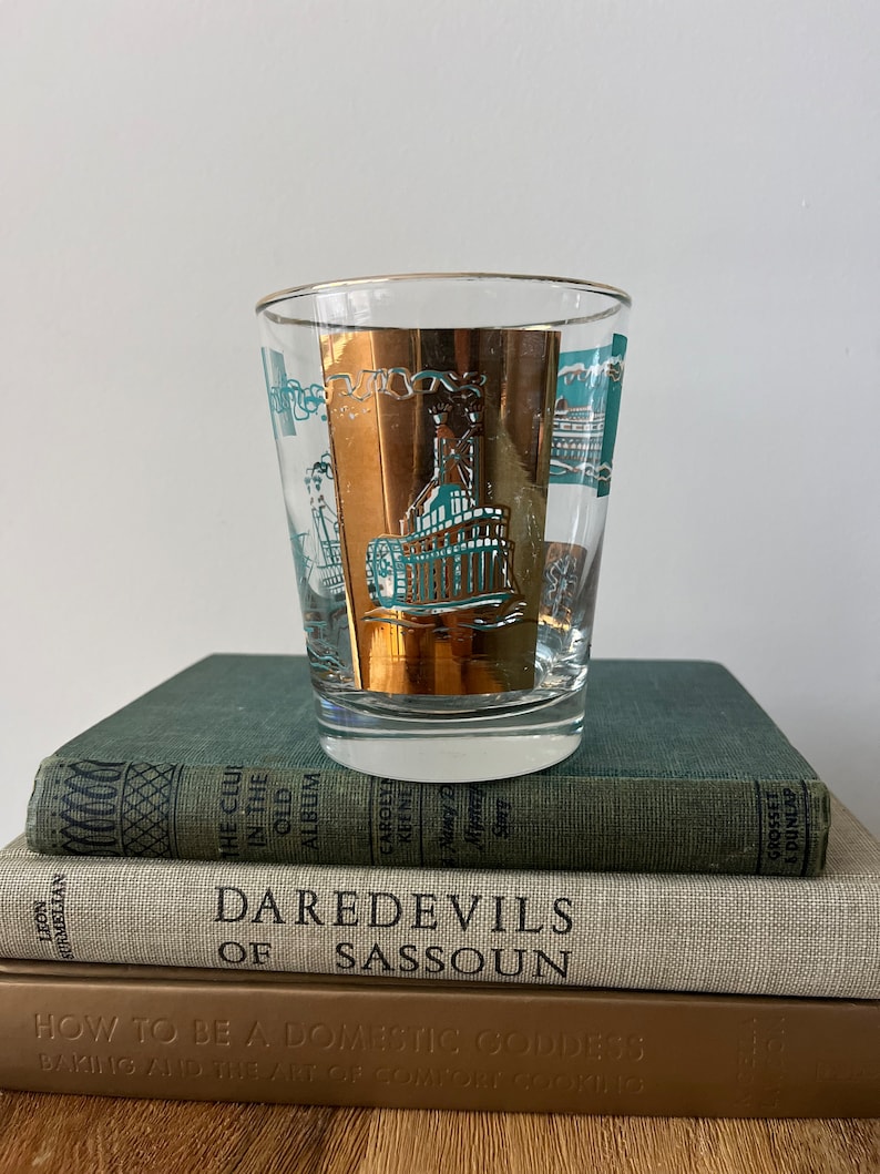 Set of 3 Southern Comfort Glasses by Libbey Turquoise Gold Steamboat ...
