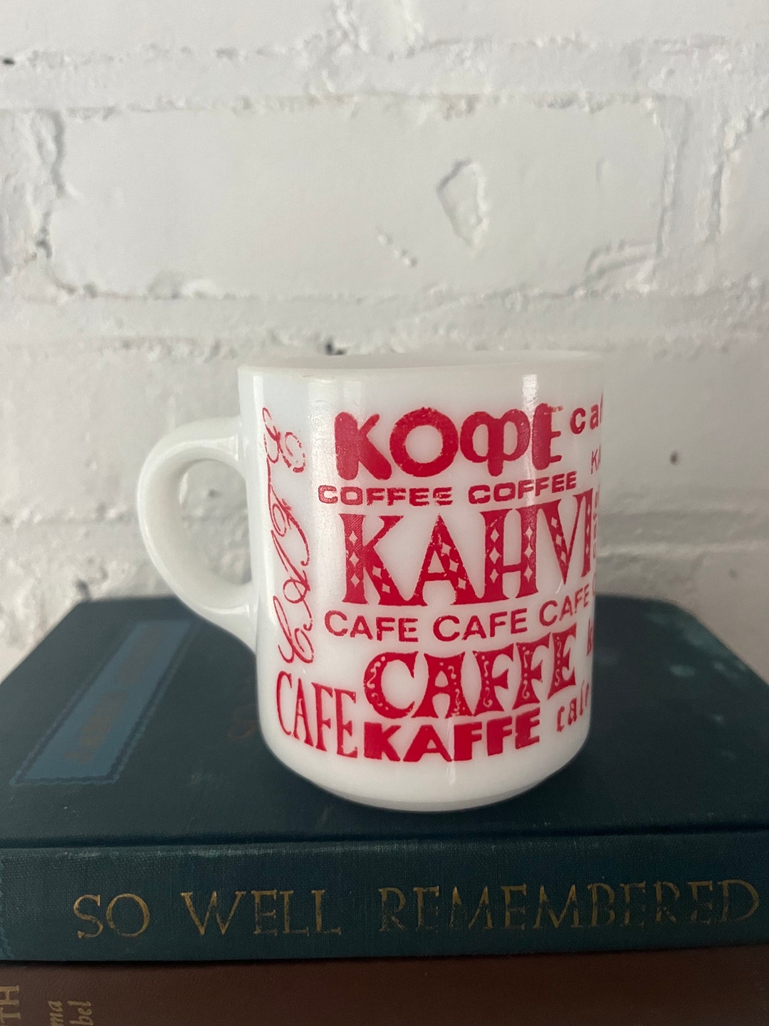 Vintage Kaffe Coffee Cafe Kope Kawa Kathi Milk Glass Mug 8 Oz ...