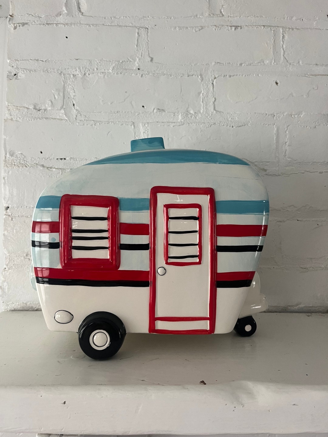 Mint Condition Camper RV Cookie Jar Large and Great for Storage Red and ...