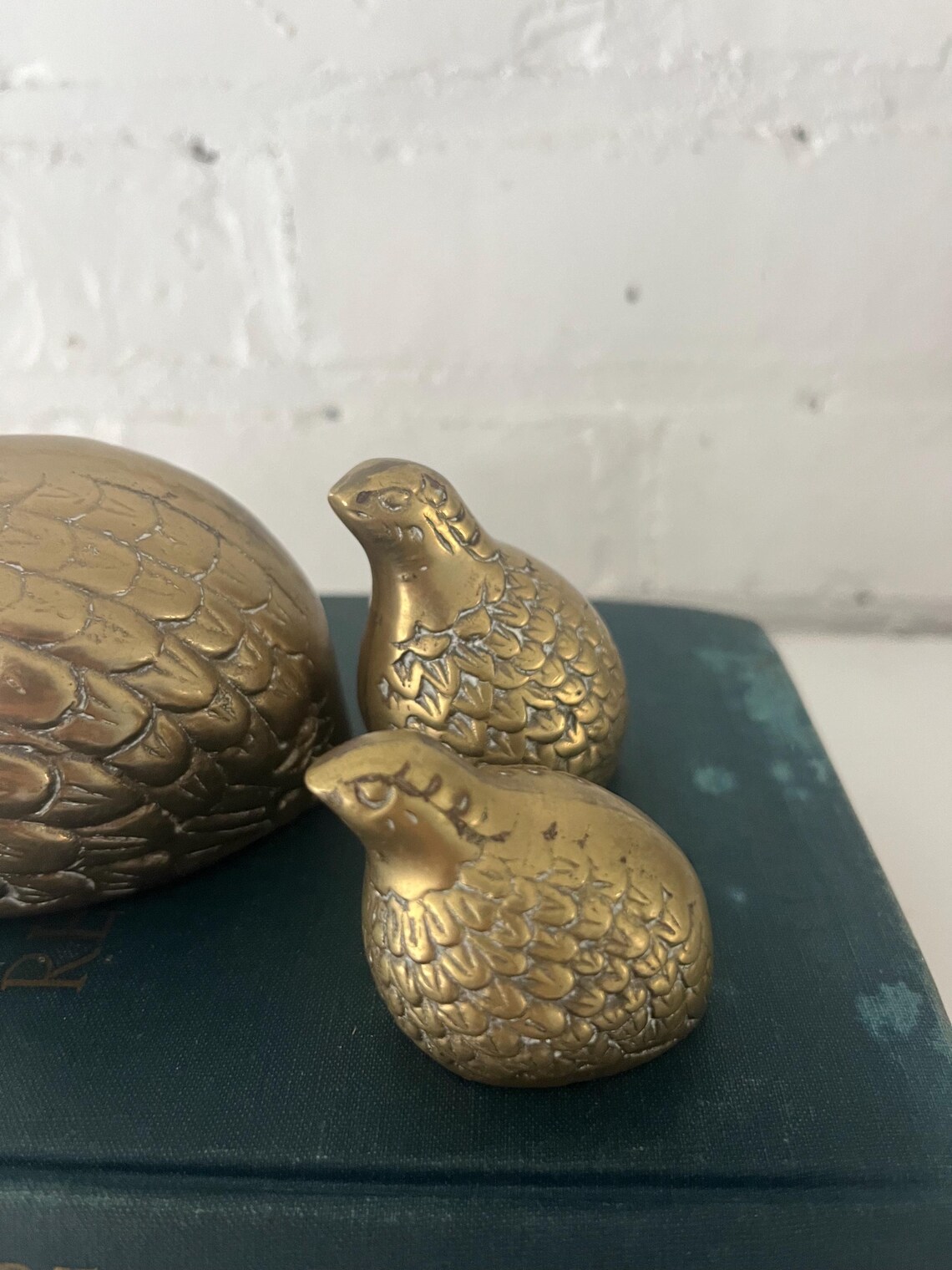 Brass Quail Family, One Adult and Two Babies Vintage Brass Bird ...