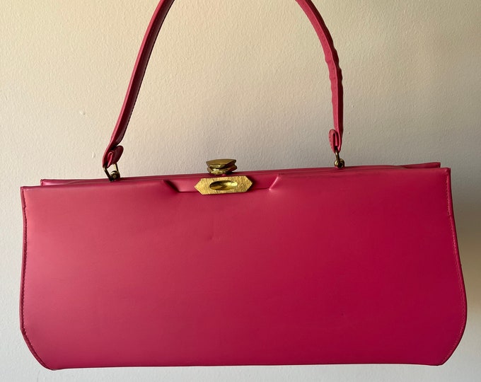 Vintage 1950s 1960s Pink Rectangular Vinyl Handbag Round Edge Flat ...