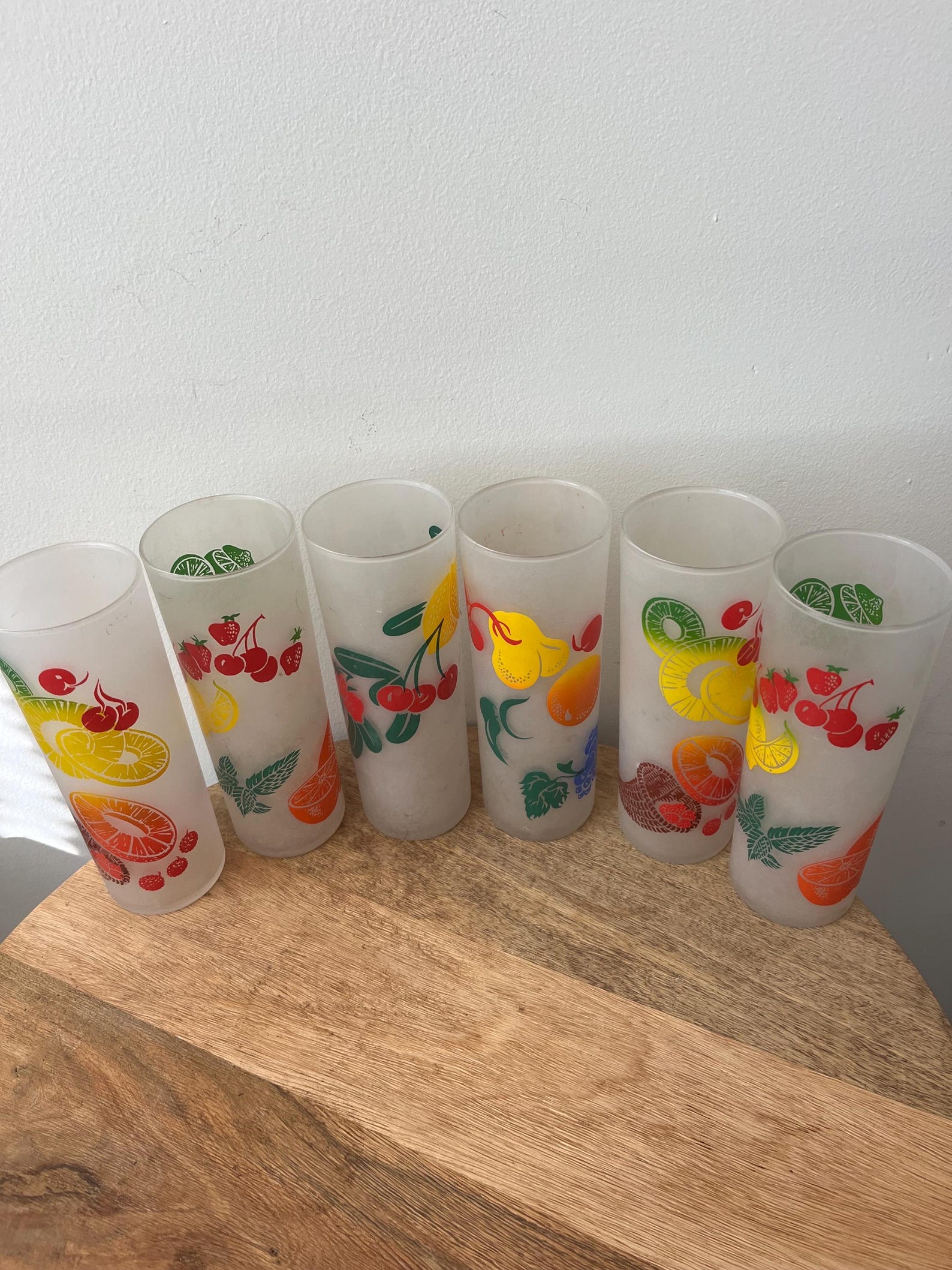 Set of Six Federal Glass Zombie Frosted Fruit Glasses Tom Collins Ice ...