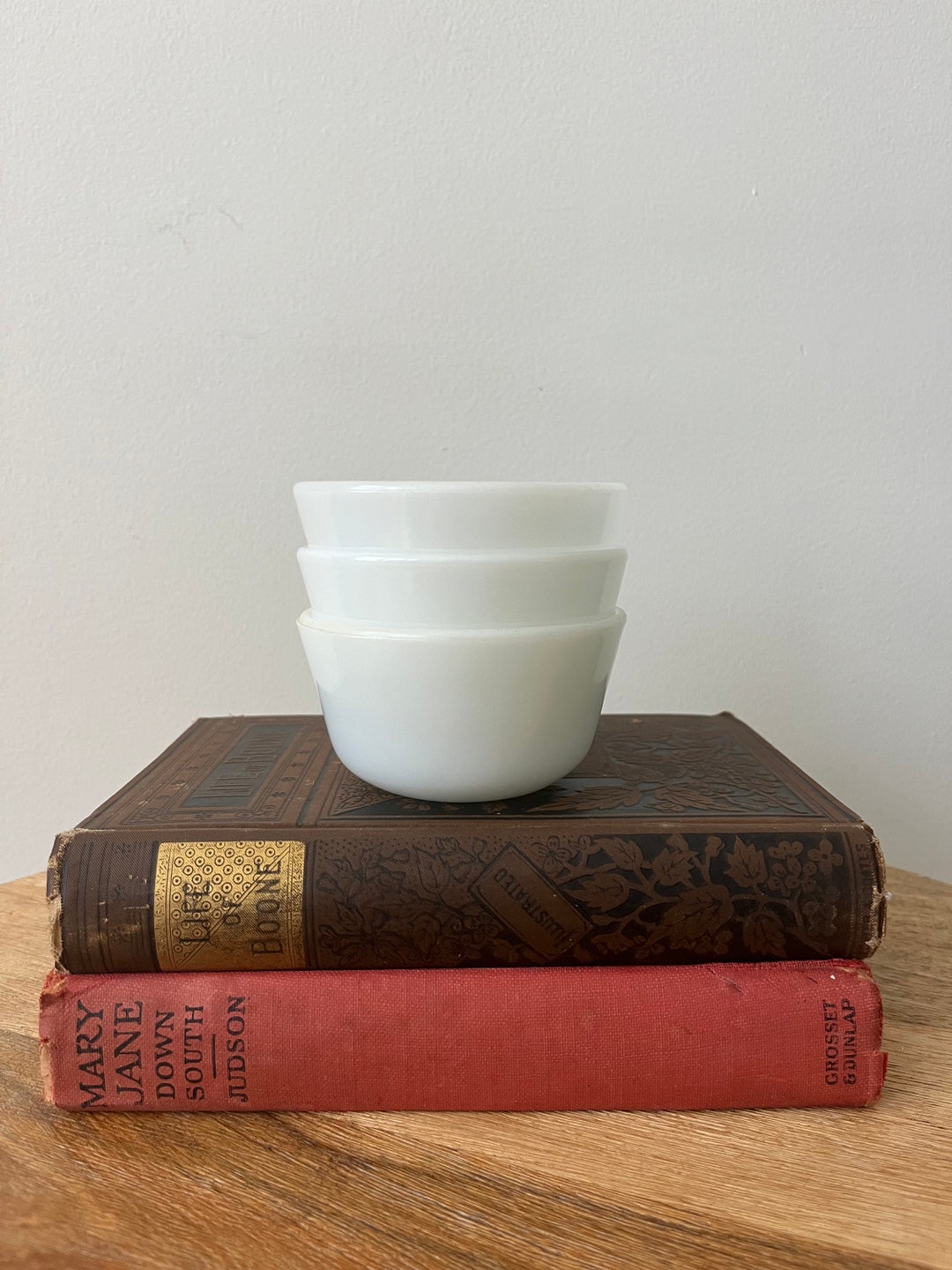 Vintage Milk Glass Custard Cups Small Ramekins Anchor Hocking Pudding ...