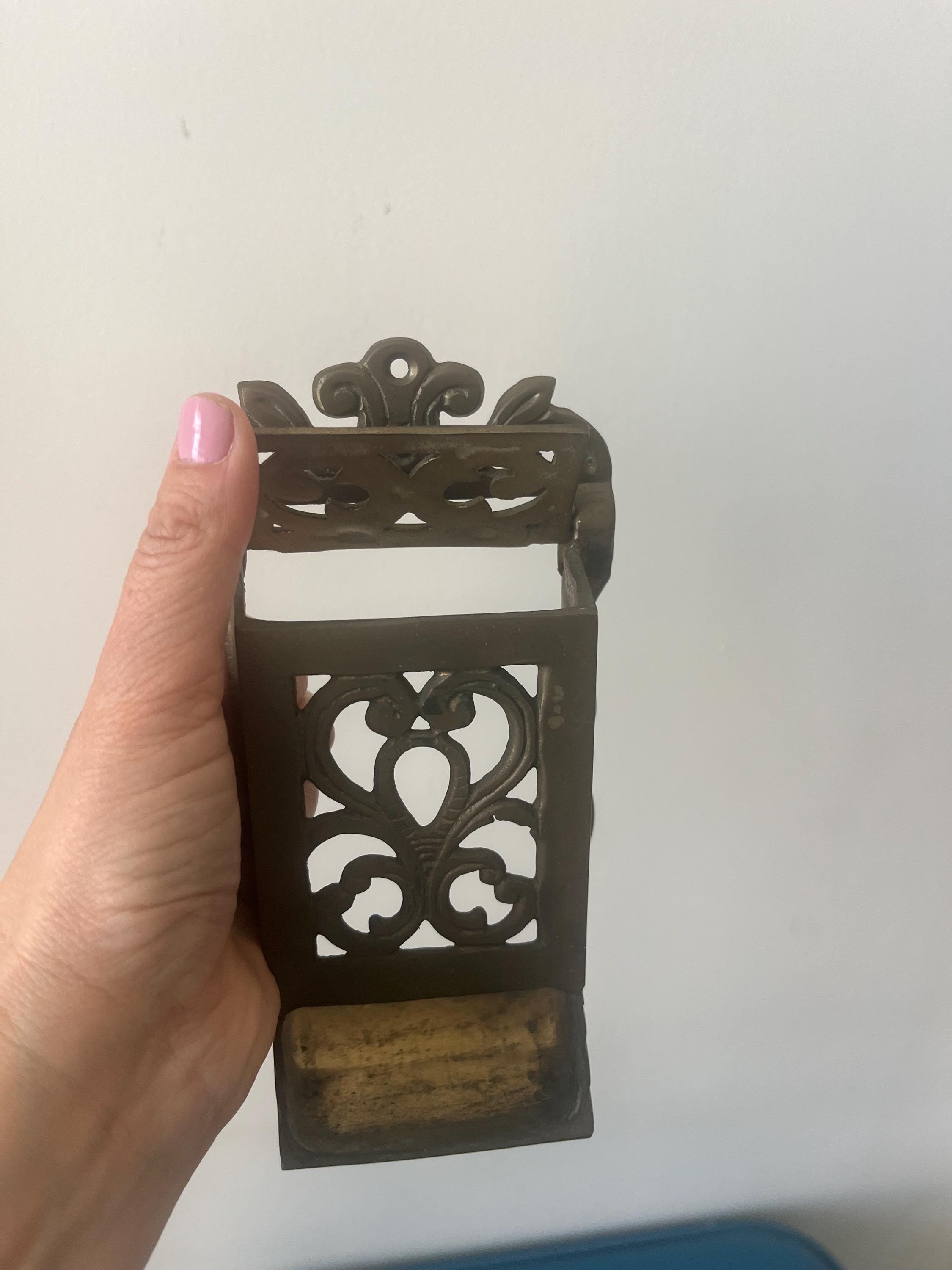Vintage 1950s Brass Matchstick Holder – Wall Mount Match Safe – Heavy ...