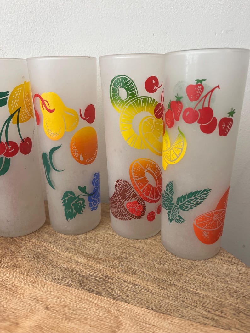 Set of Six Federal Glass Zombie Frosted Fruit Glasses Tom Collins Ice ...