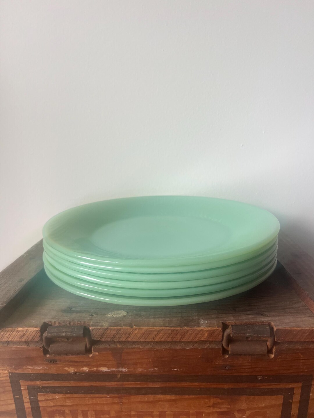 Gorgeous Set of Six Jadeite Fire King Dinner Plates Jane Ray Pattern ...