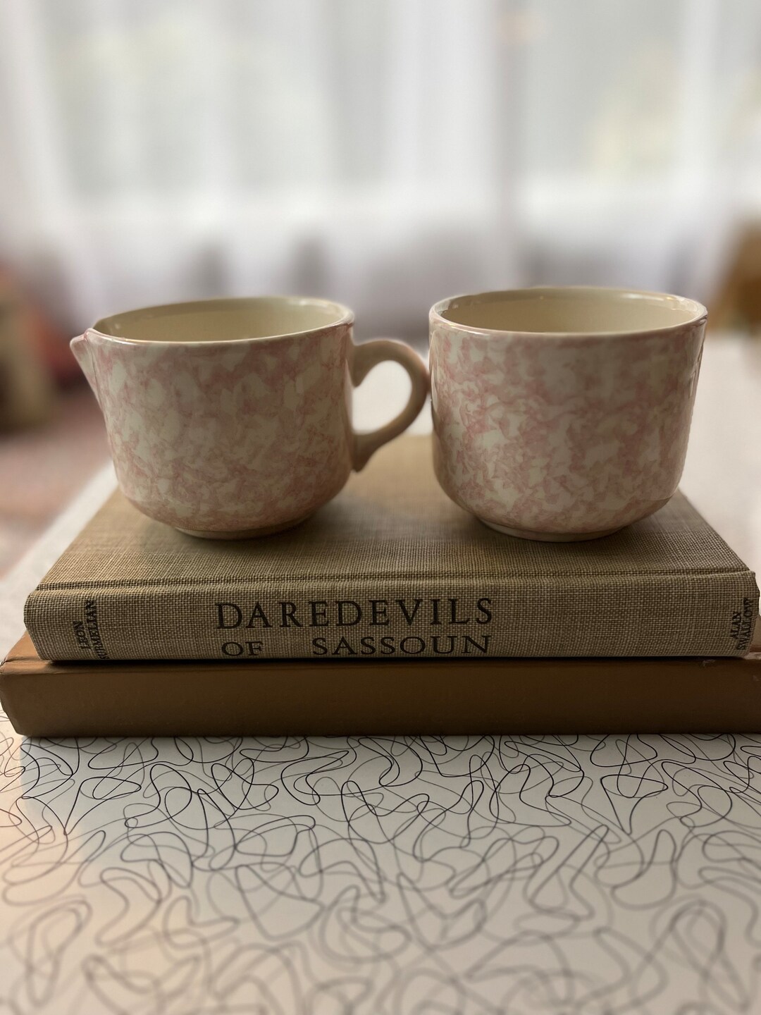 Vintage Pink Creamer Sugar Bowl, Spongeware Splatterware Made in Italy ...