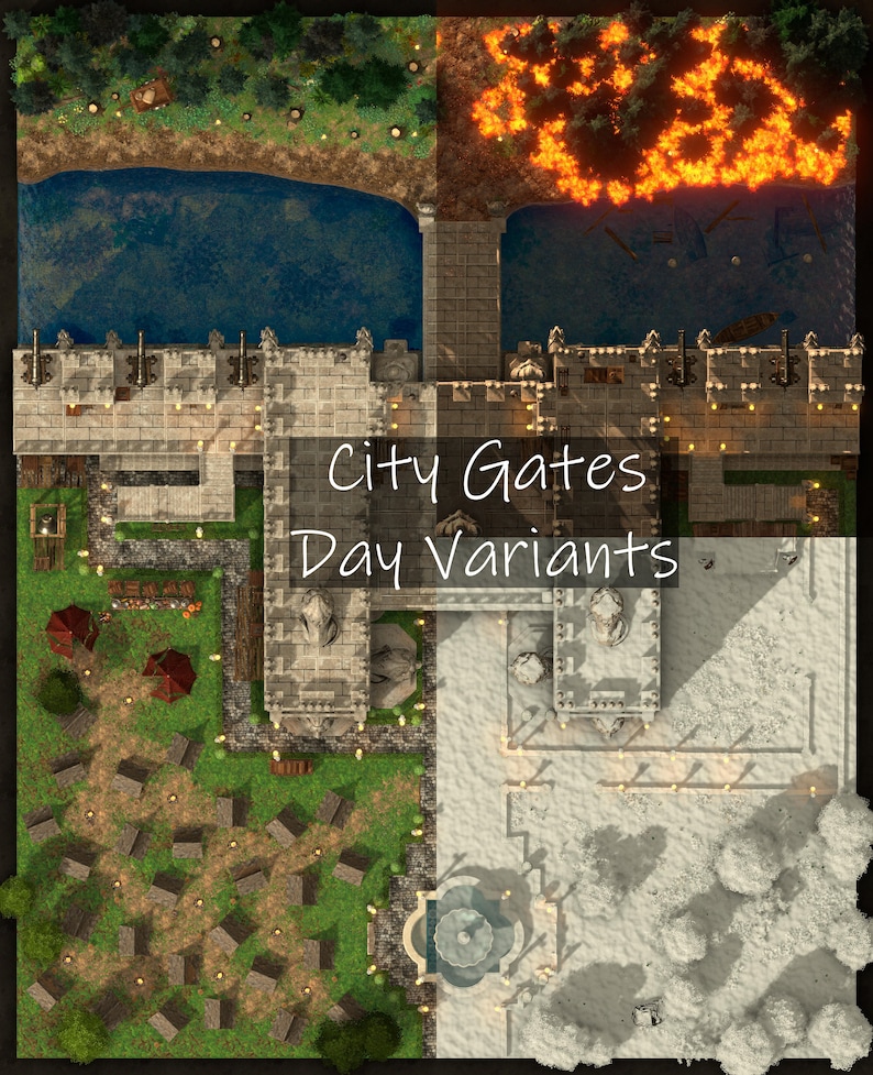 City Gates, Dnd Battle Map, D&D, Battle Map, Dungeons and Dragons, 5e ...