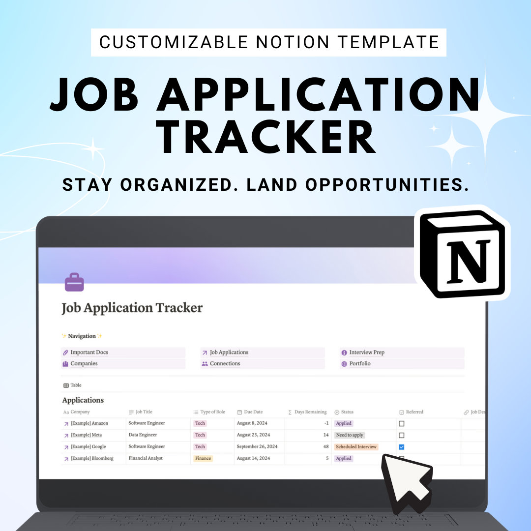 Customizable Job Application Tracker | Notion Template With Portfolio ...