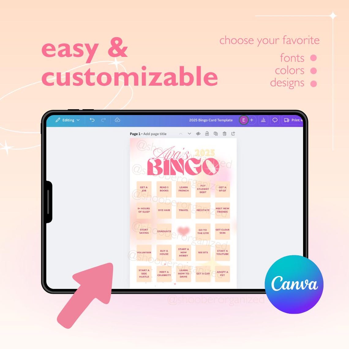 2025 Manifestation Bingo Card Template | Aesthetic Canva Template | New ...