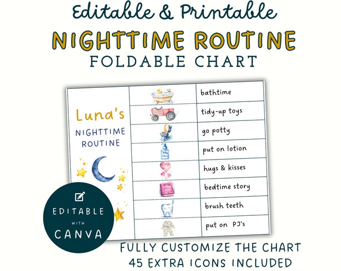 Bedtime Routine Chart, Visual Schedule for Kids, Toddler Routine ...