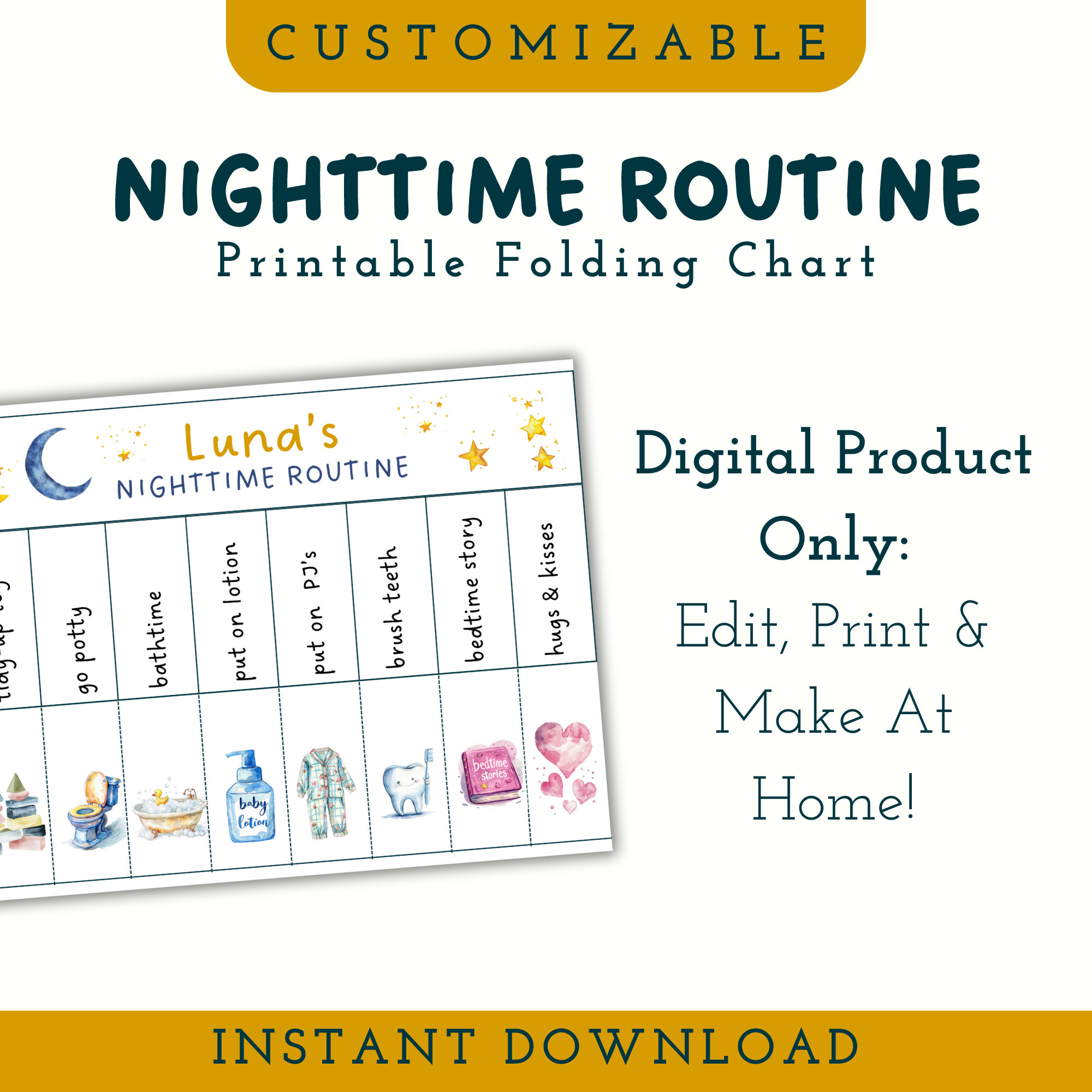 Toddler Nighttime Routine Chart, Visual Schedule for Kids, Bedtime ...