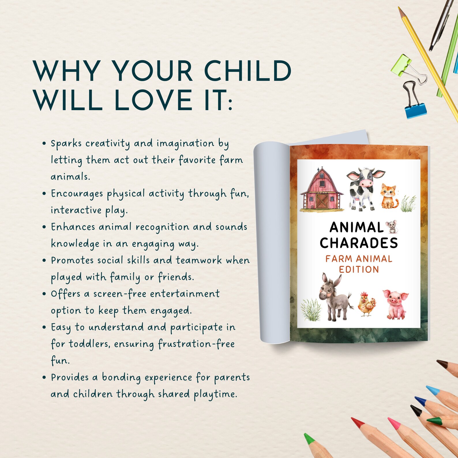 Farm Animal Charades Printable Game, Family Fun Night, Kids Party ...