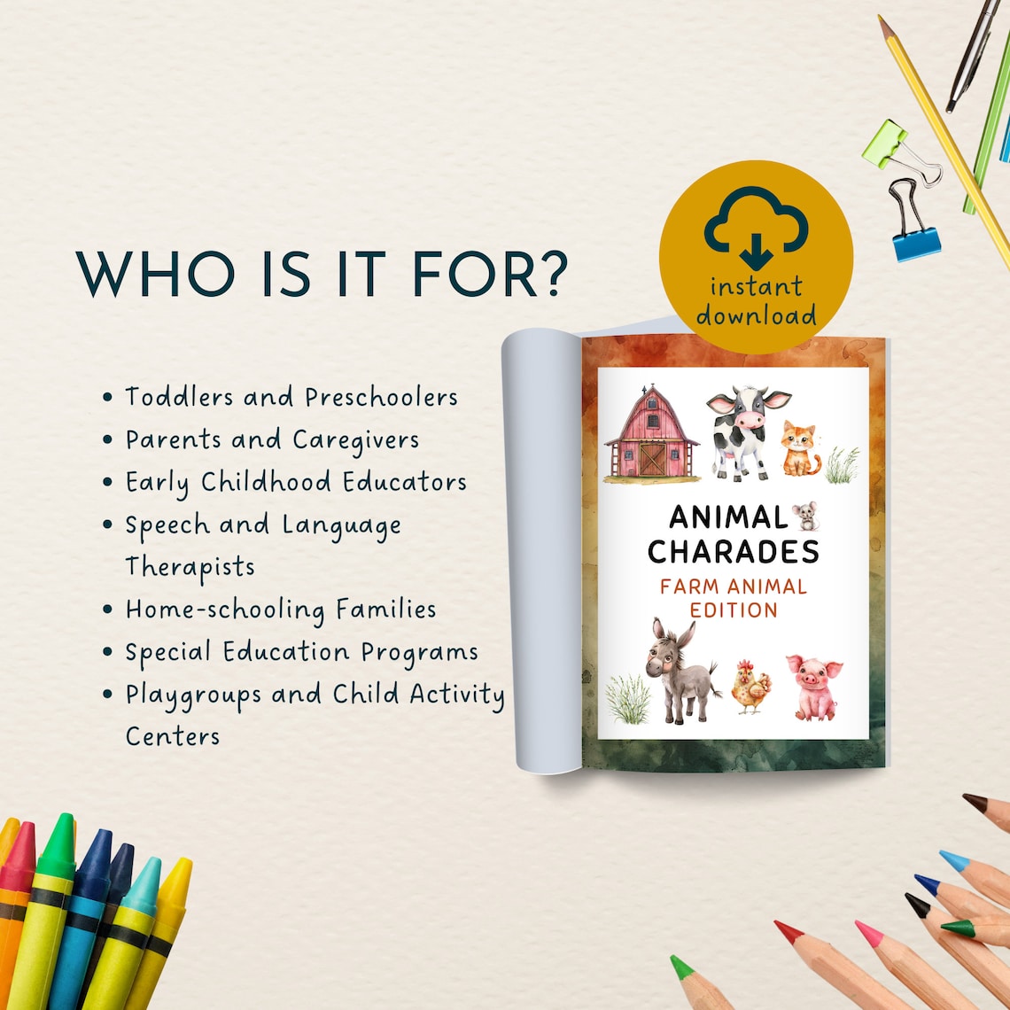 Farm Animal Charades Printable Game, Family Fun Night, Kids Party ...