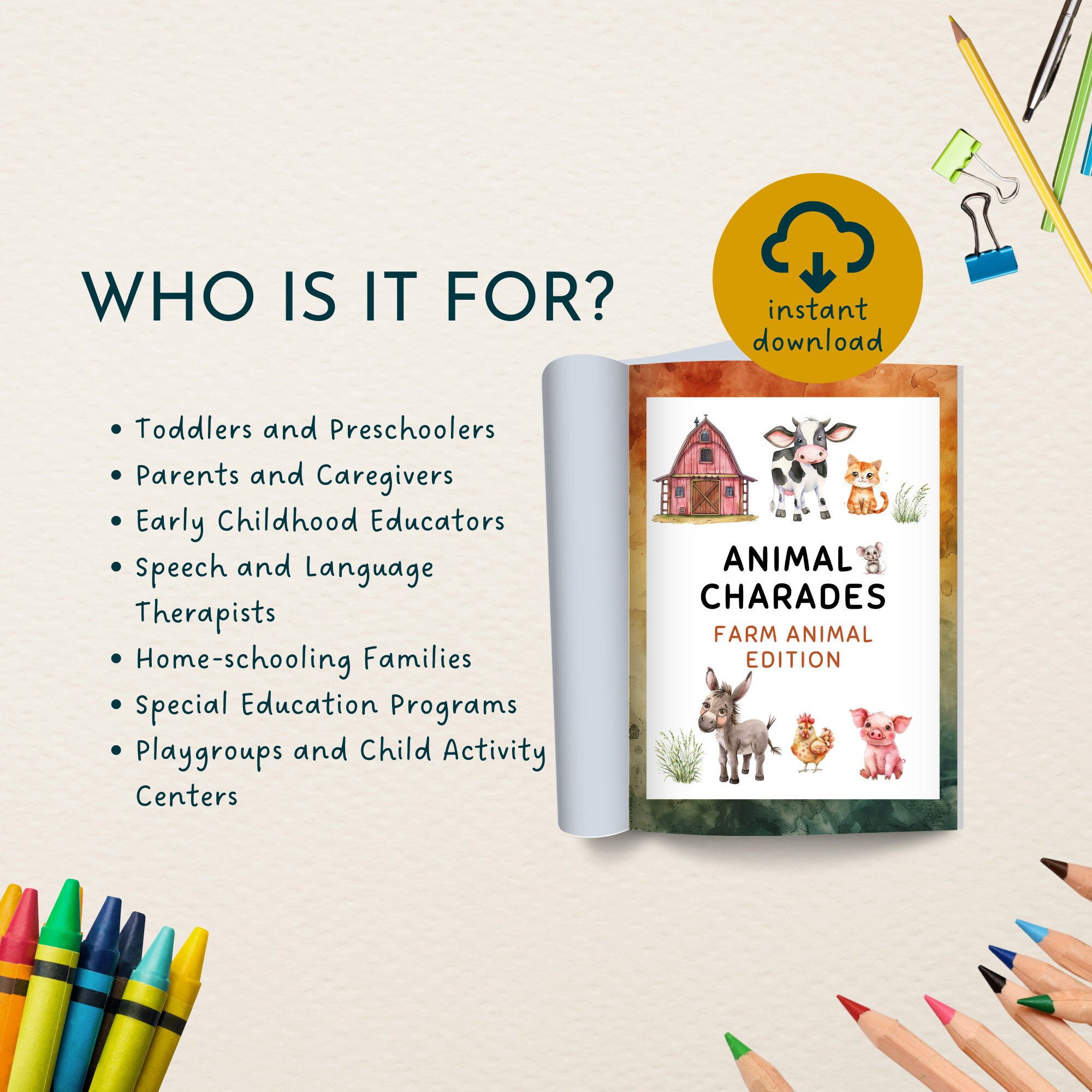 Farm Animal Charades Printable Game, Family Fun Night, Kids Party ...