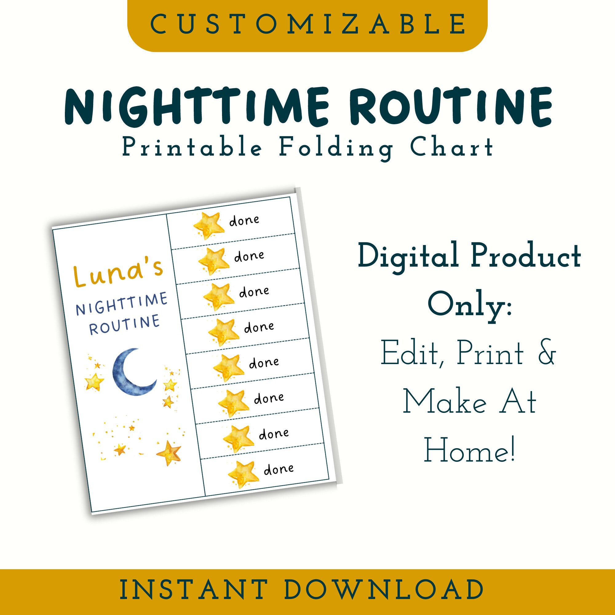 Toddler Nighttime Routine Chart, Visual Schedule for Kids, Bedtime ...