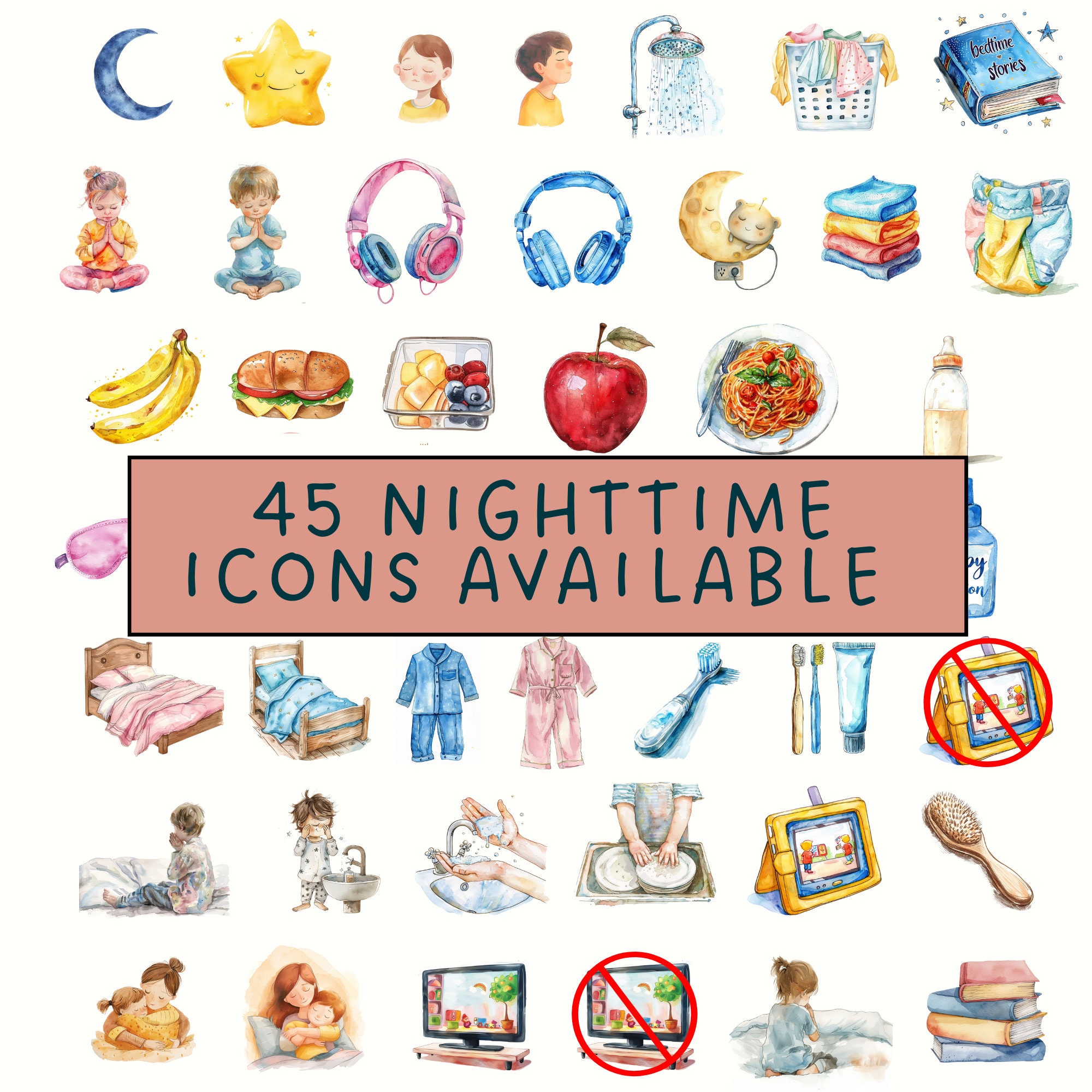 Toddler Nighttime Routine Chart, Visual Schedule for Kids, Bedtime ...