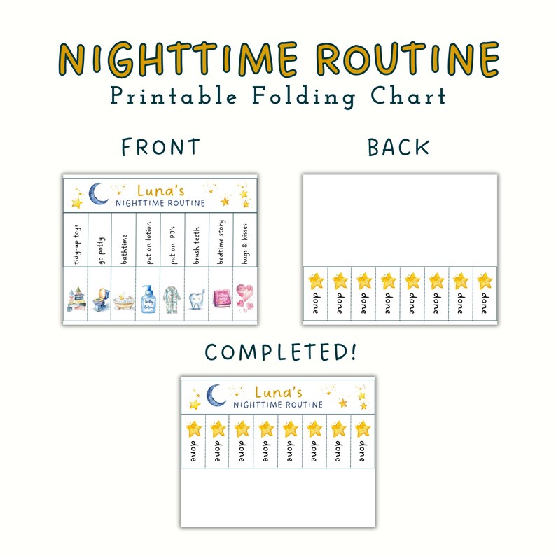 Toddler Nighttime Routine Chart, Visual Schedule for Kids, Bedtime ...