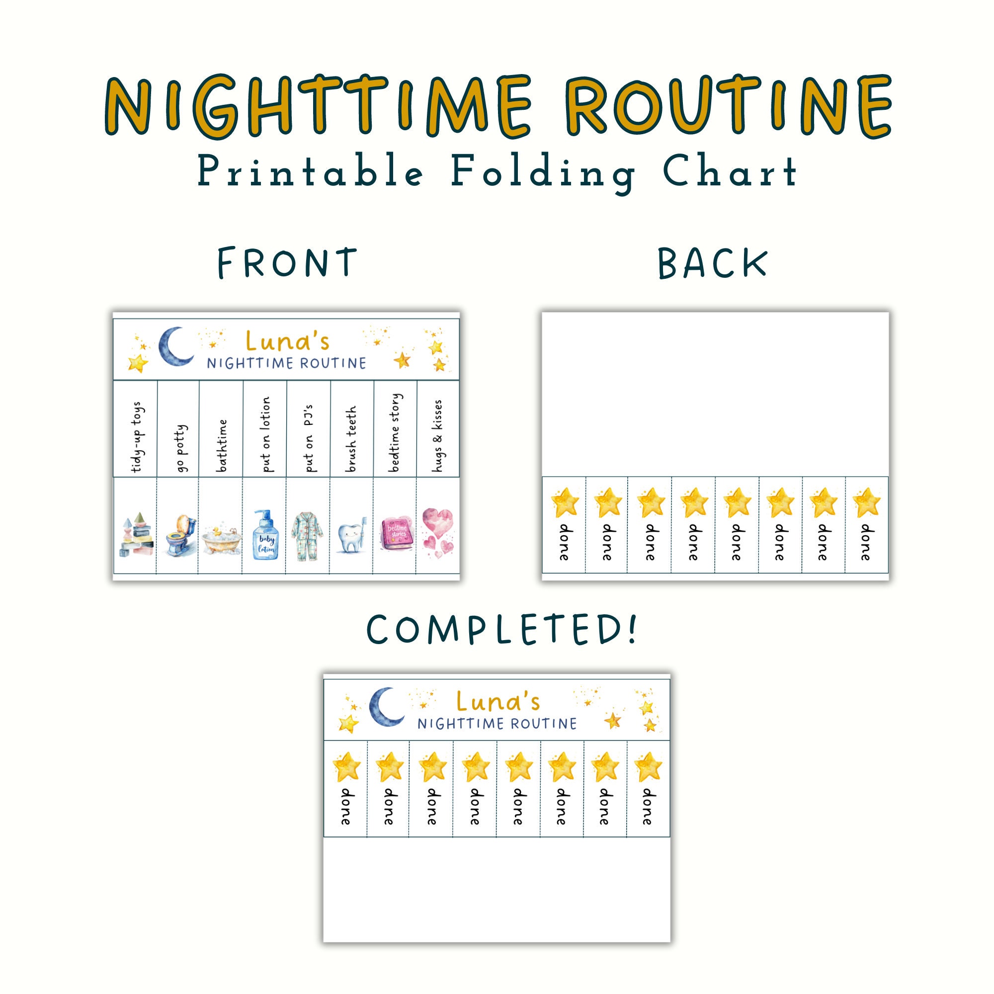 Toddler Nighttime Routine Chart, Visual Schedule for Kids, Bedtime ...