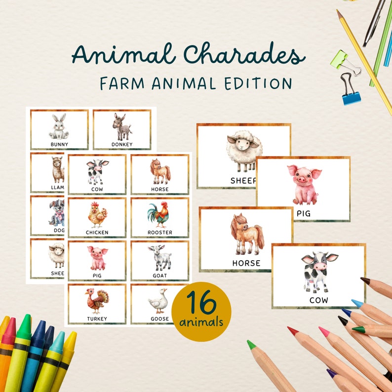 Farm Animal Charades Printable Game, Family Fun Night, Kids Party ...