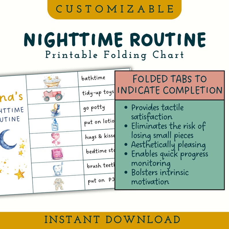 Toddler Nighttime Routine Chart, Visual Schedule for Kids, Bedtime ...