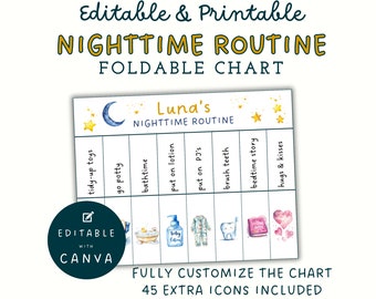 Toddler Nighttime Routine Chart, Visual Schedule for Kids, Bedtime ...